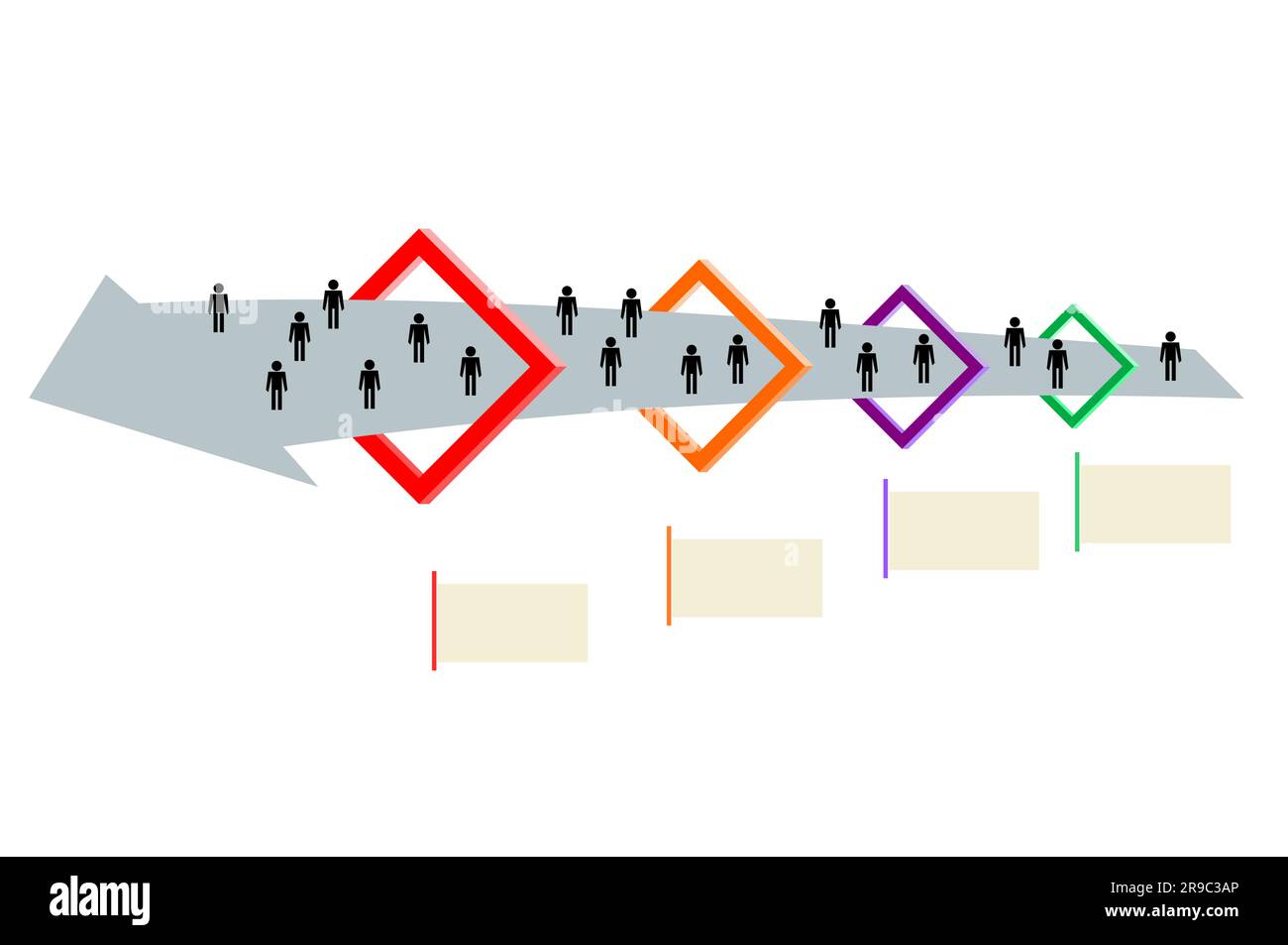 Arrow with path that grows with man icon to success in a four step ...