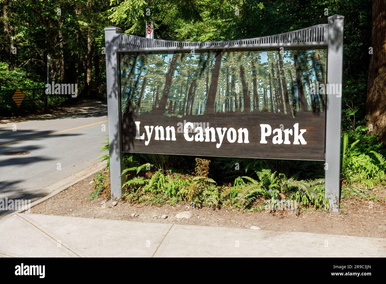 View of Welcome sign Lynn Canyon Park in North Vancouver Stock Photo ...