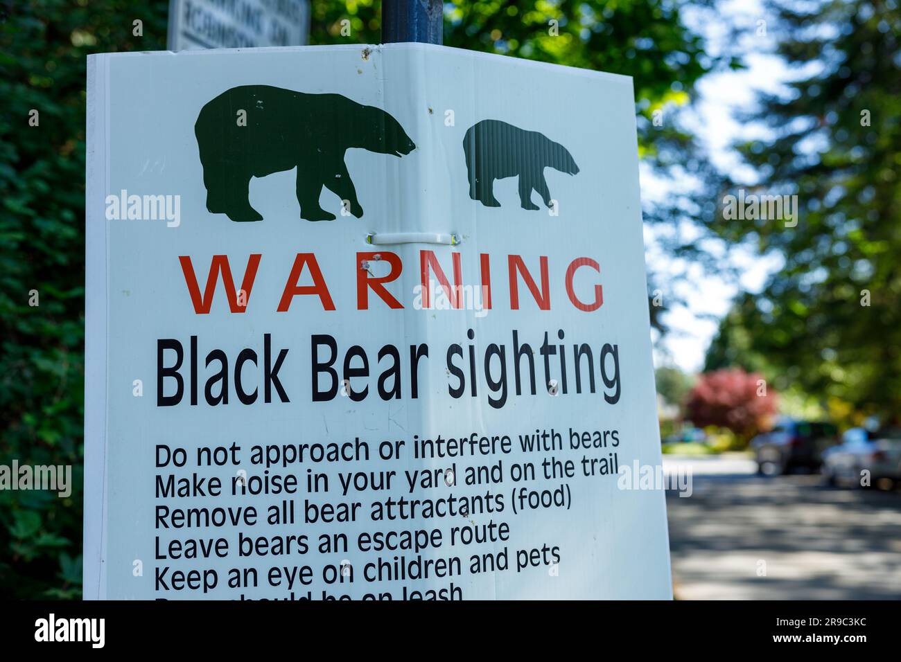 View of Warning Sign Black Bear sighting in North Vancouver Stock Photo ...