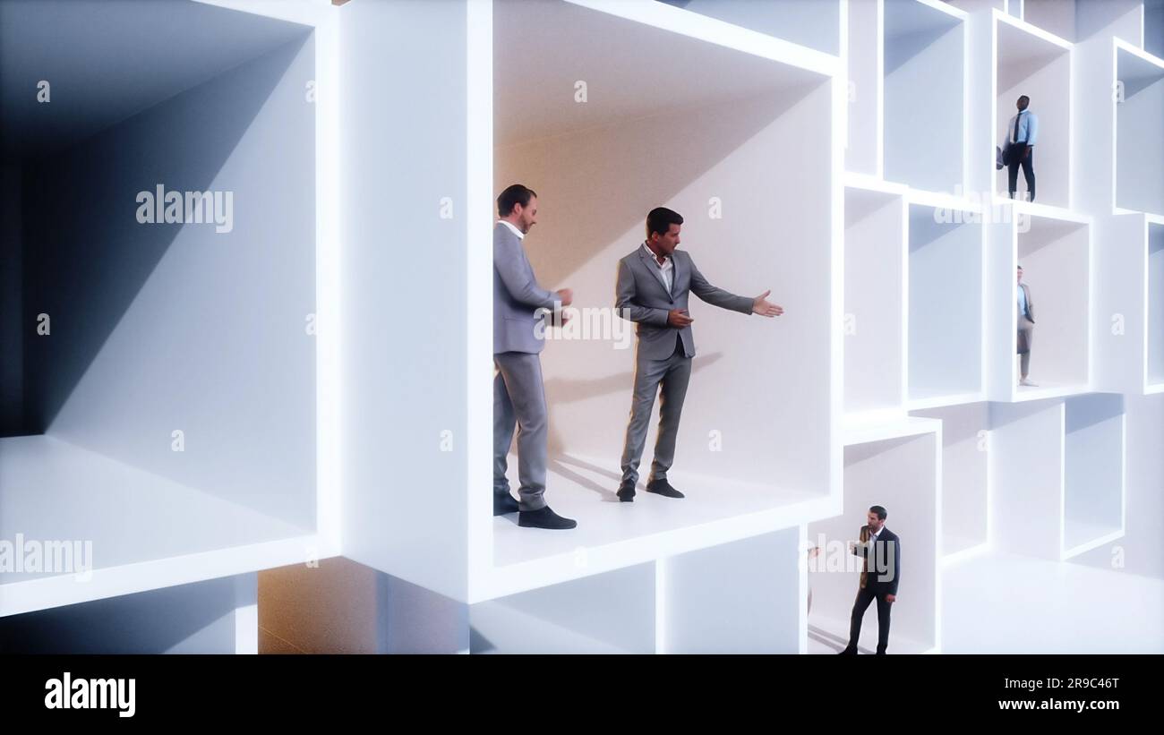 business 3d people in cube 3d structure. Business and finance concept ...