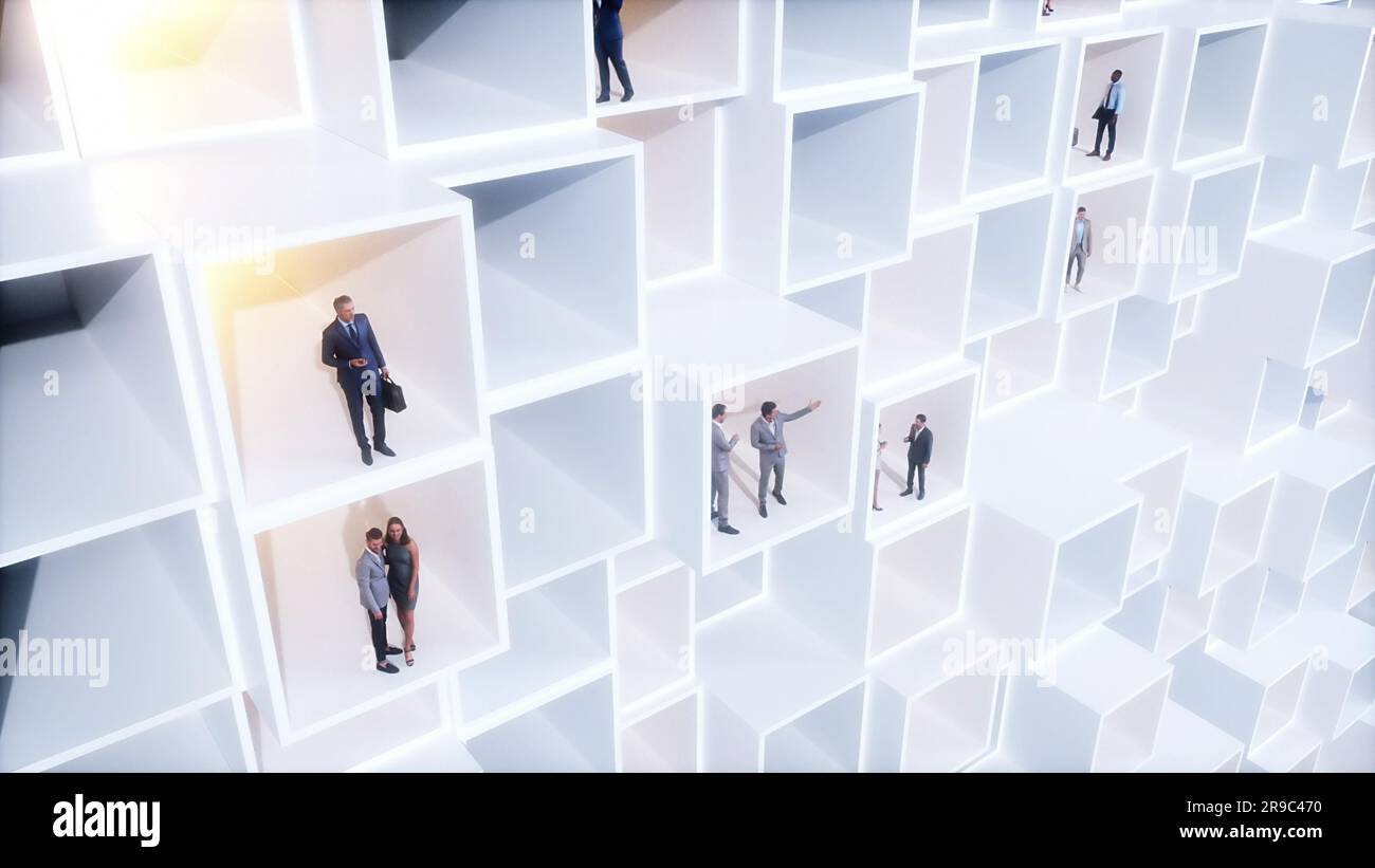 business 3d people in cube 3d structure. Business and finance concept ...