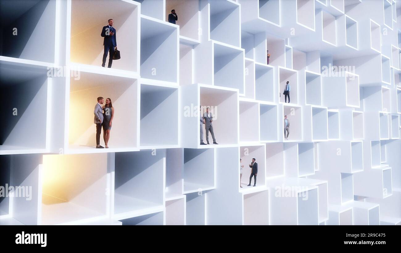 business 3d people in cube 3d structure. Business and finance concept ...