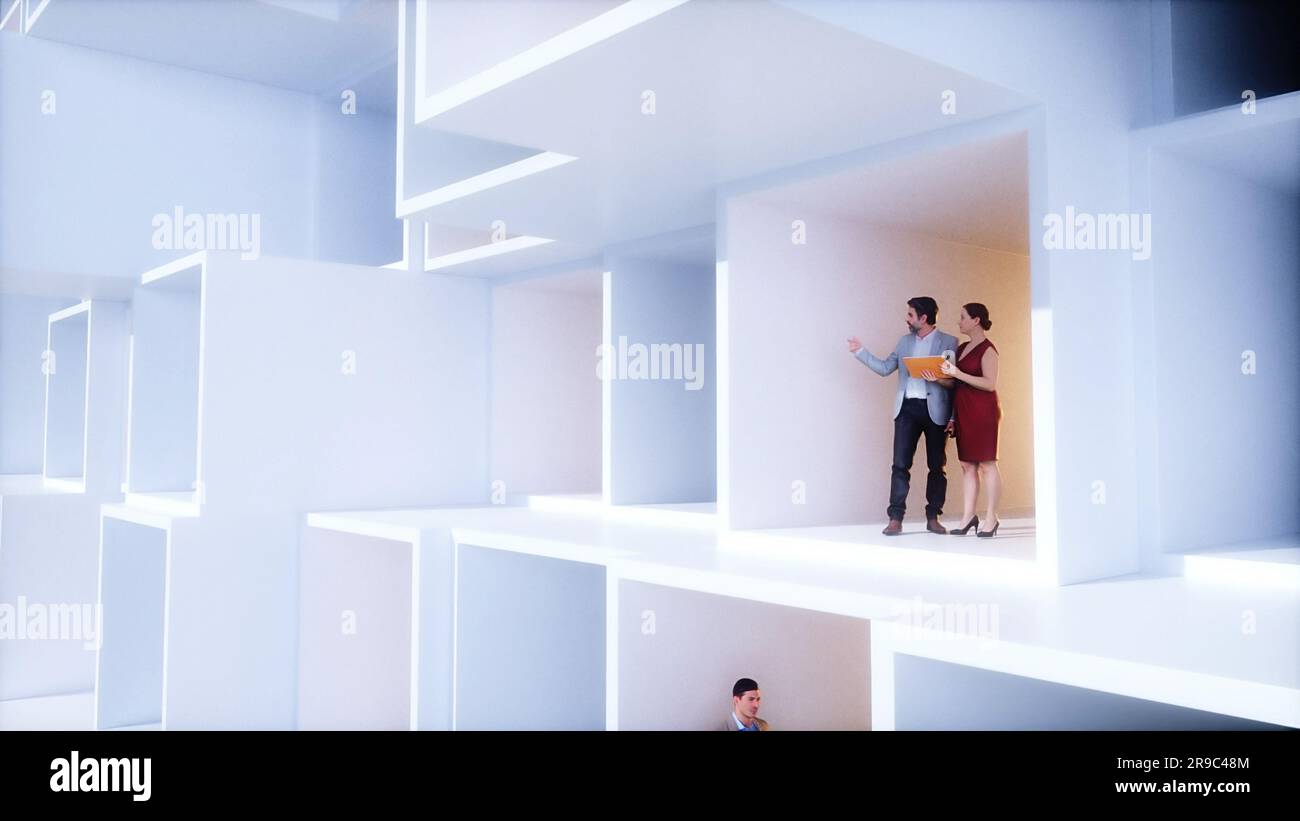 business 3d people in cube 3d structure. Business and finance concept ...