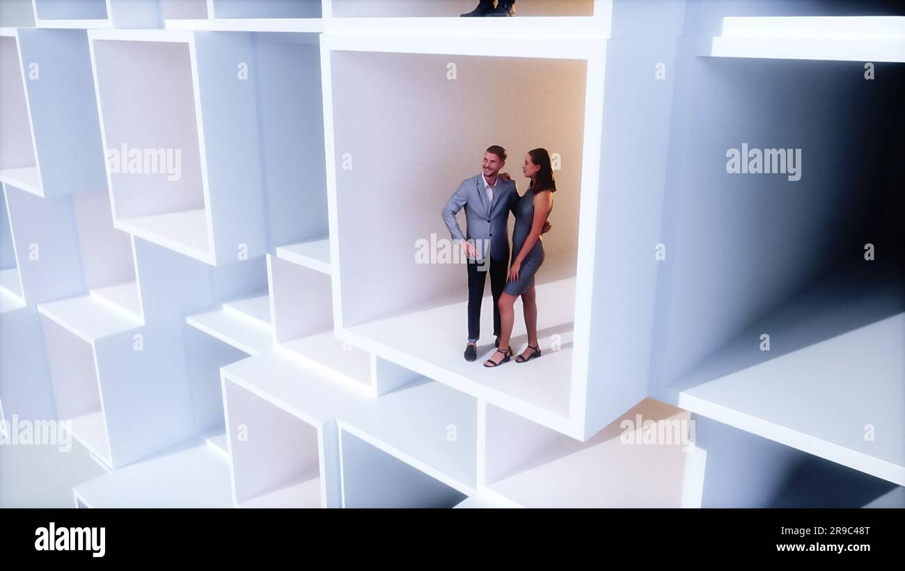 business 3d people in cube 3d structure. Business and finance concept ...