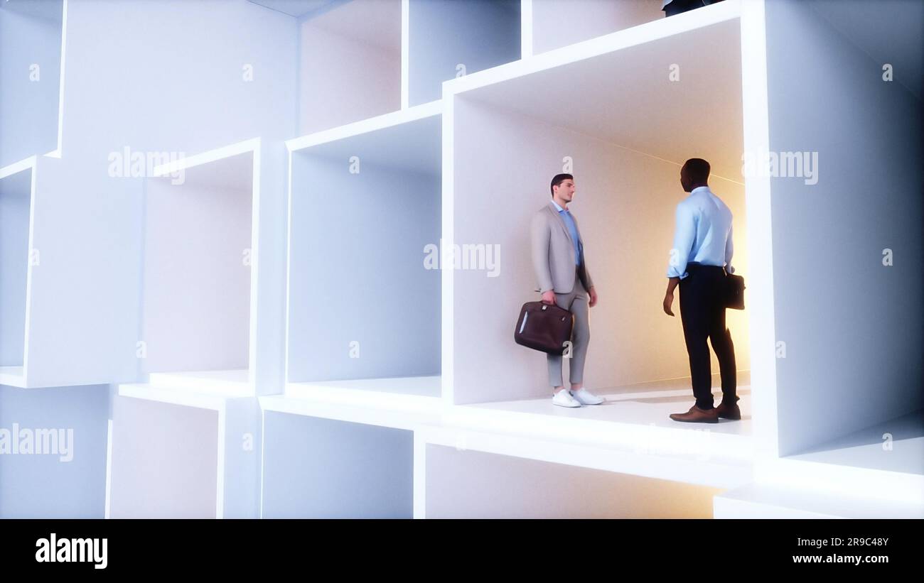 business 3d people in cube 3d structure. Business and finance concept ...