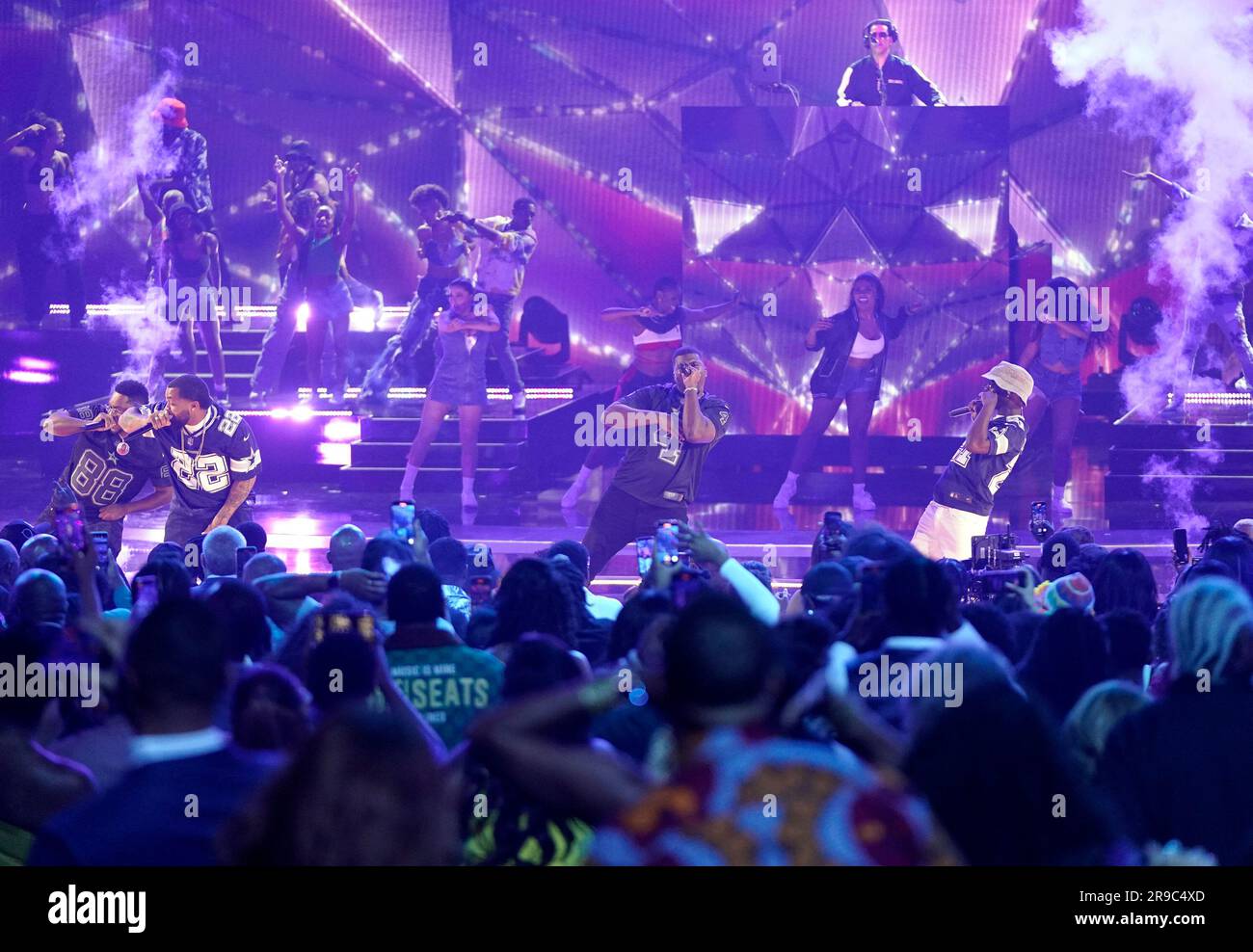 GS Boyz perform "Stanky Leg" at the BET Awards on Sunday, June 25, 2023 ...