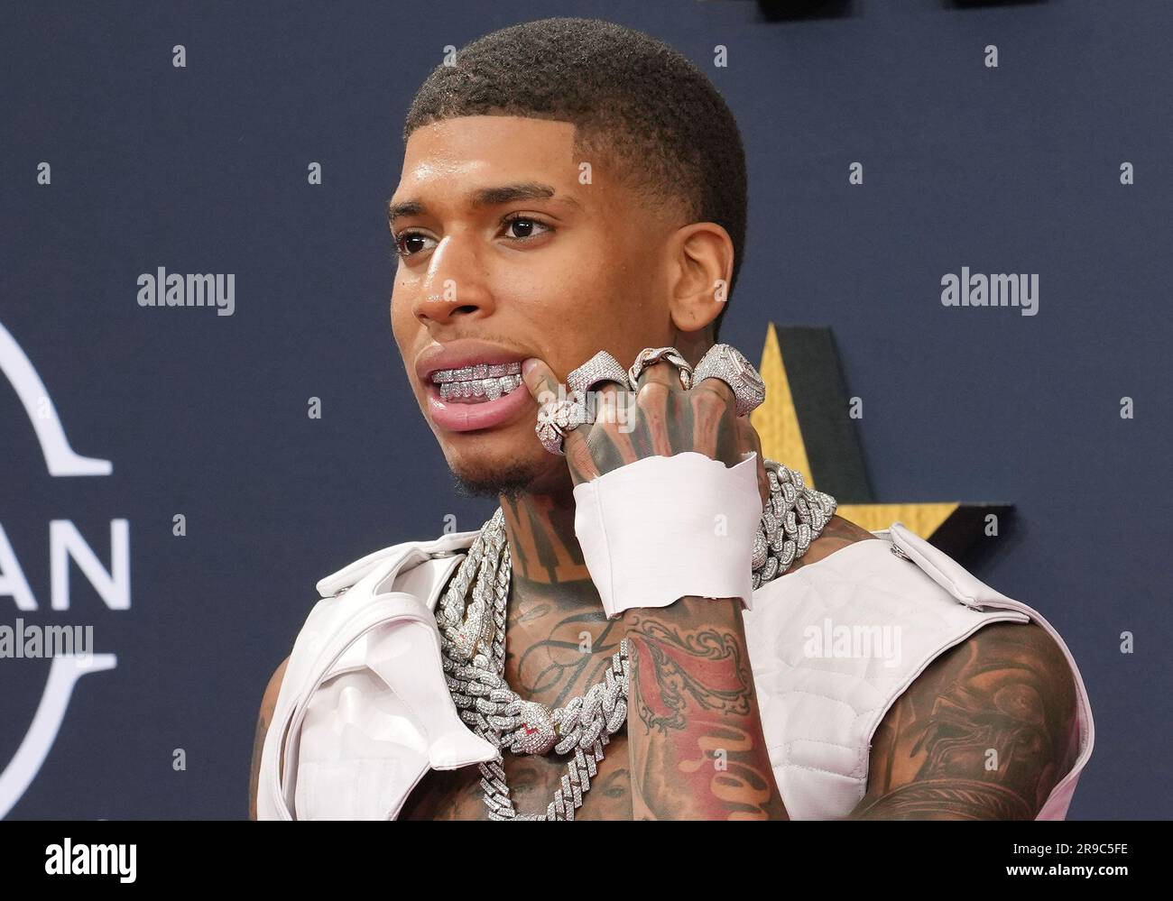 Los Angeles, USA. 25th June, 2023. NLE Choppa arrives at the 2023 BET ...