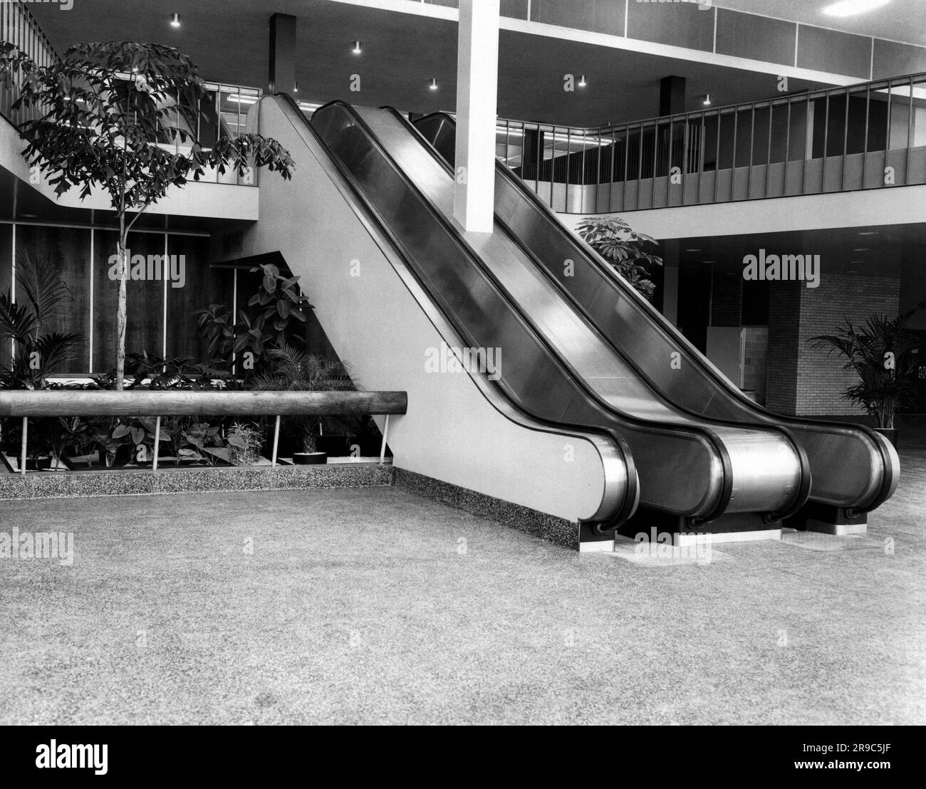 New York, New York: September, 1959 The lobby entrance with escalators ...