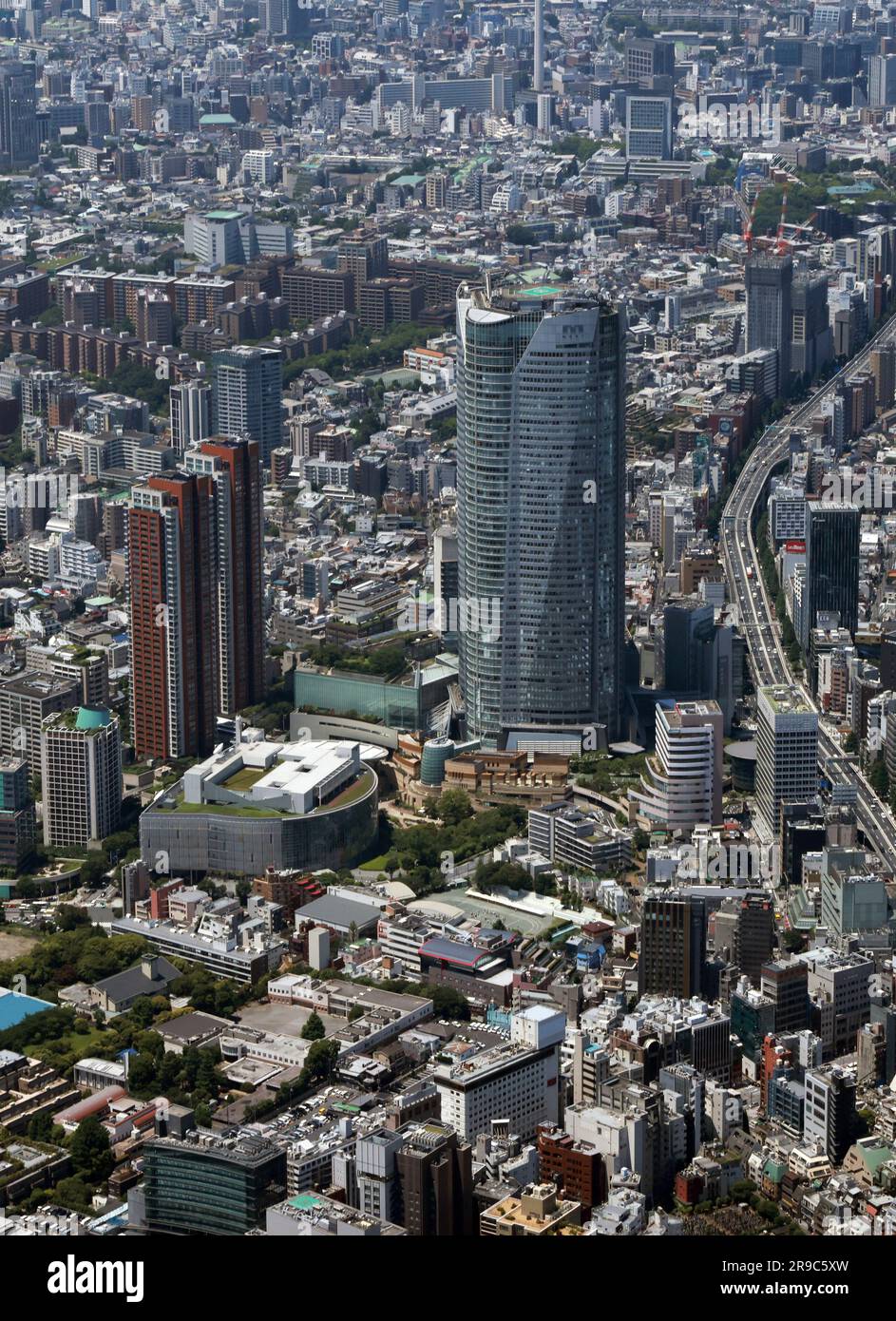 An aerial photo shows Roppongi Hills and other buildings at Roppongi ...