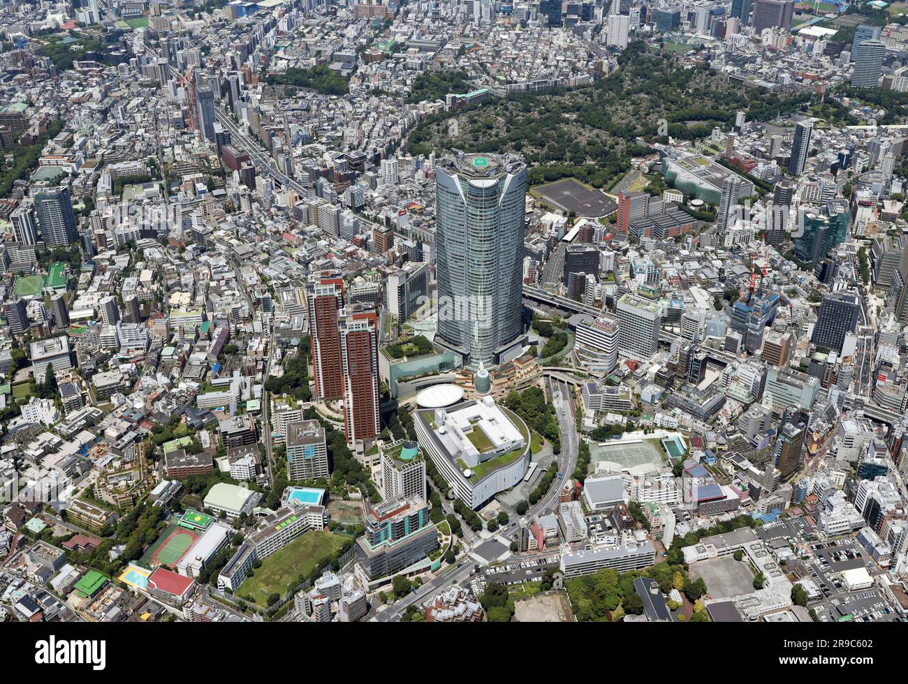 An aerial photo shows Roppongi Hills and other buildings at Roppongi ...