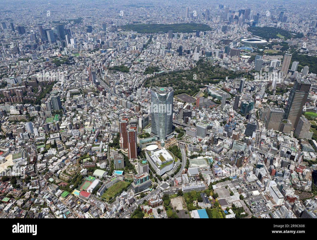 An aerial photo shows Roppongi Hills and other buildings at Roppongi ...