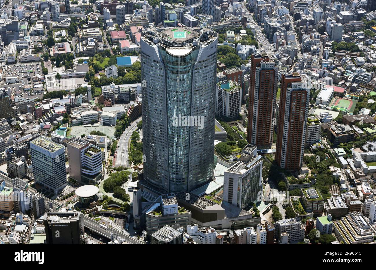 An aerial photo shows Roppongi Hills and other buildings at Roppongi ...