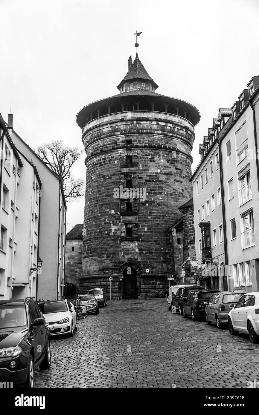 Town wall and new gate tower Black and White Stock Photos & Images - Alamy