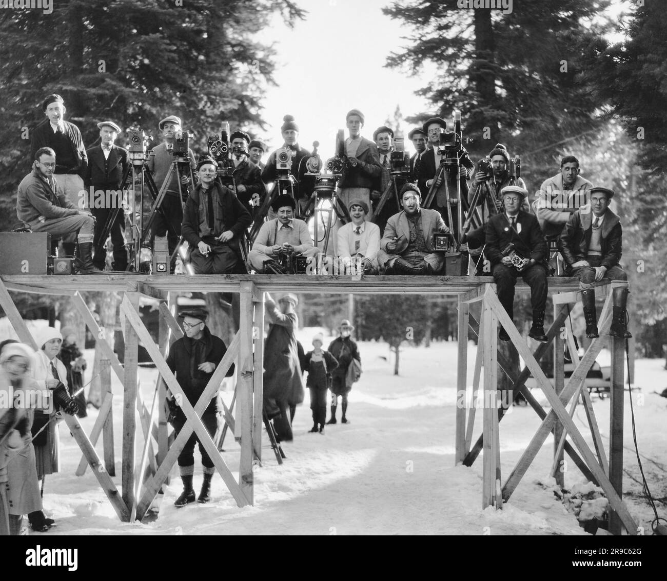 California: February 24, 1930 A large film crew poses for a portrait ...