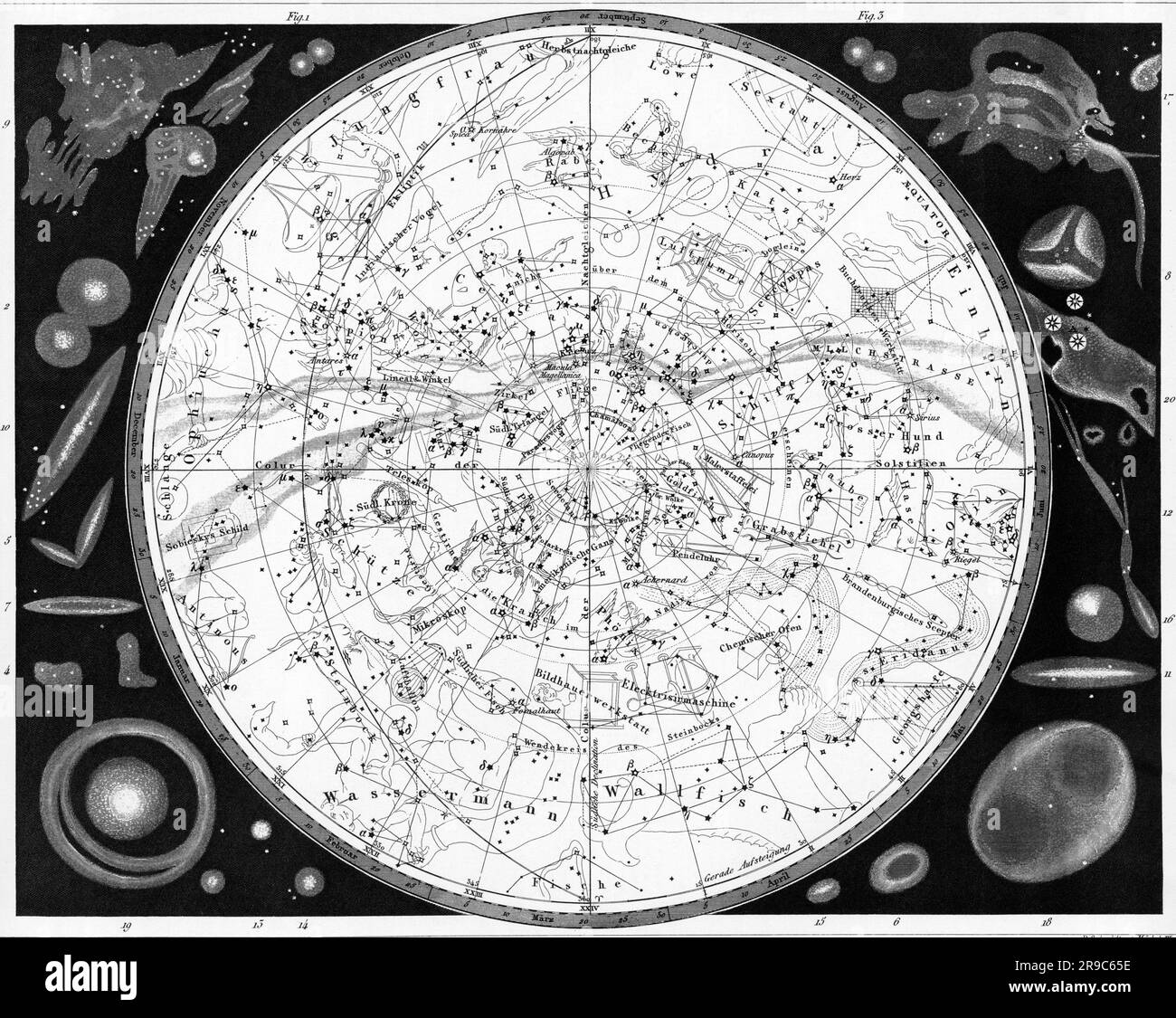 Leipzig, Germany: c. 1850 A map of the southern heavens engraved by R ...