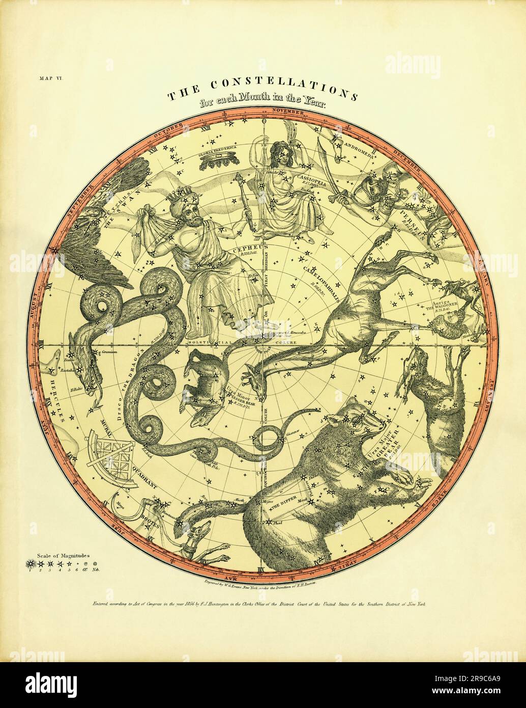 1856 The Constellations for each month in the year for the Northern ...