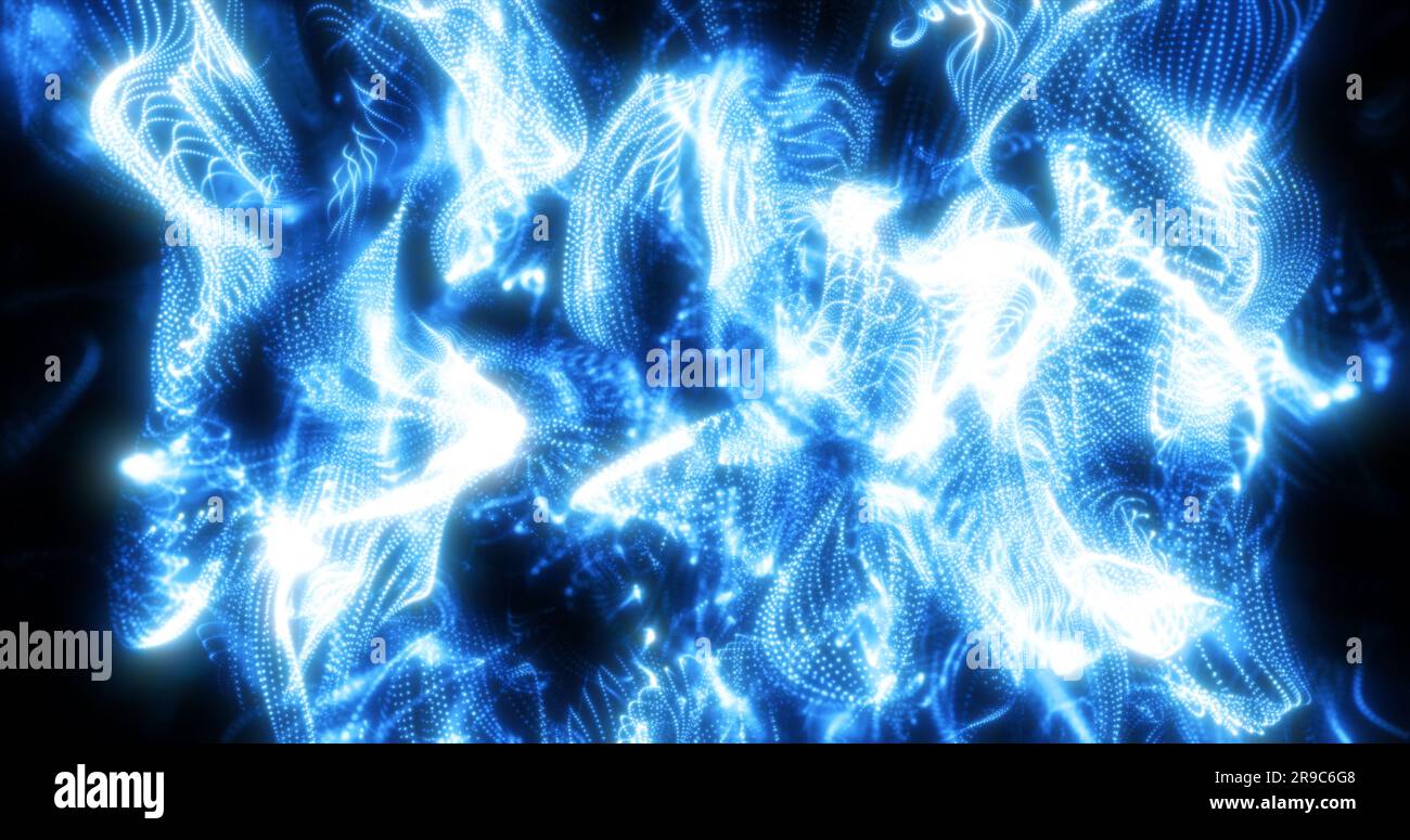 Abstract blue energy waves futuristic hi-tech glowing particles ...