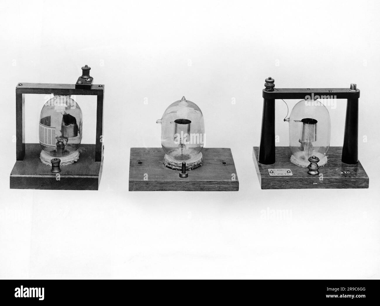 England: 1904 Early types of John Ambrose Fleming's two electrode valve, which was the first ...