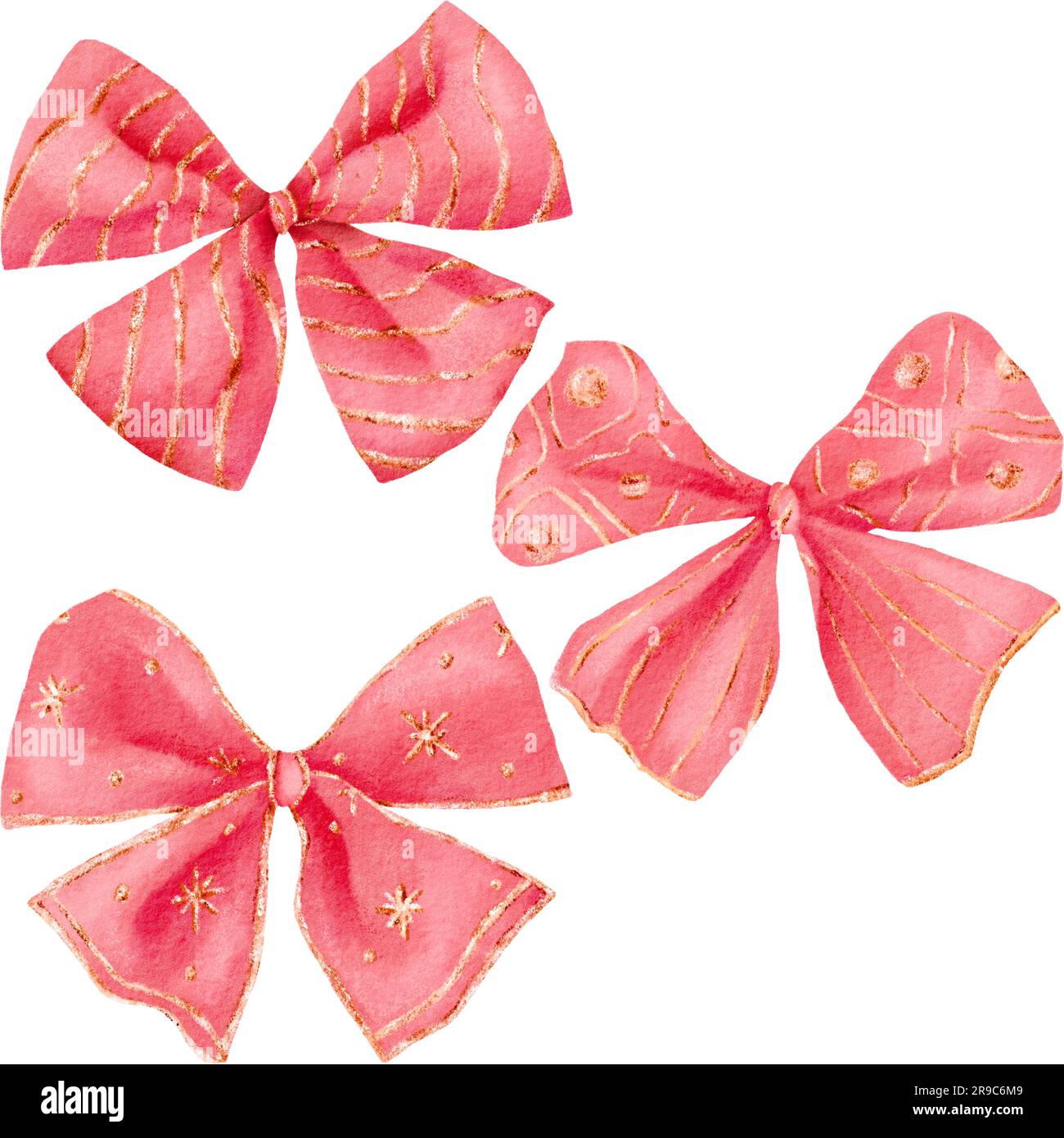 Shiny red silk ribbon. Watercolor hand drawn satin red bow and ribbon ...