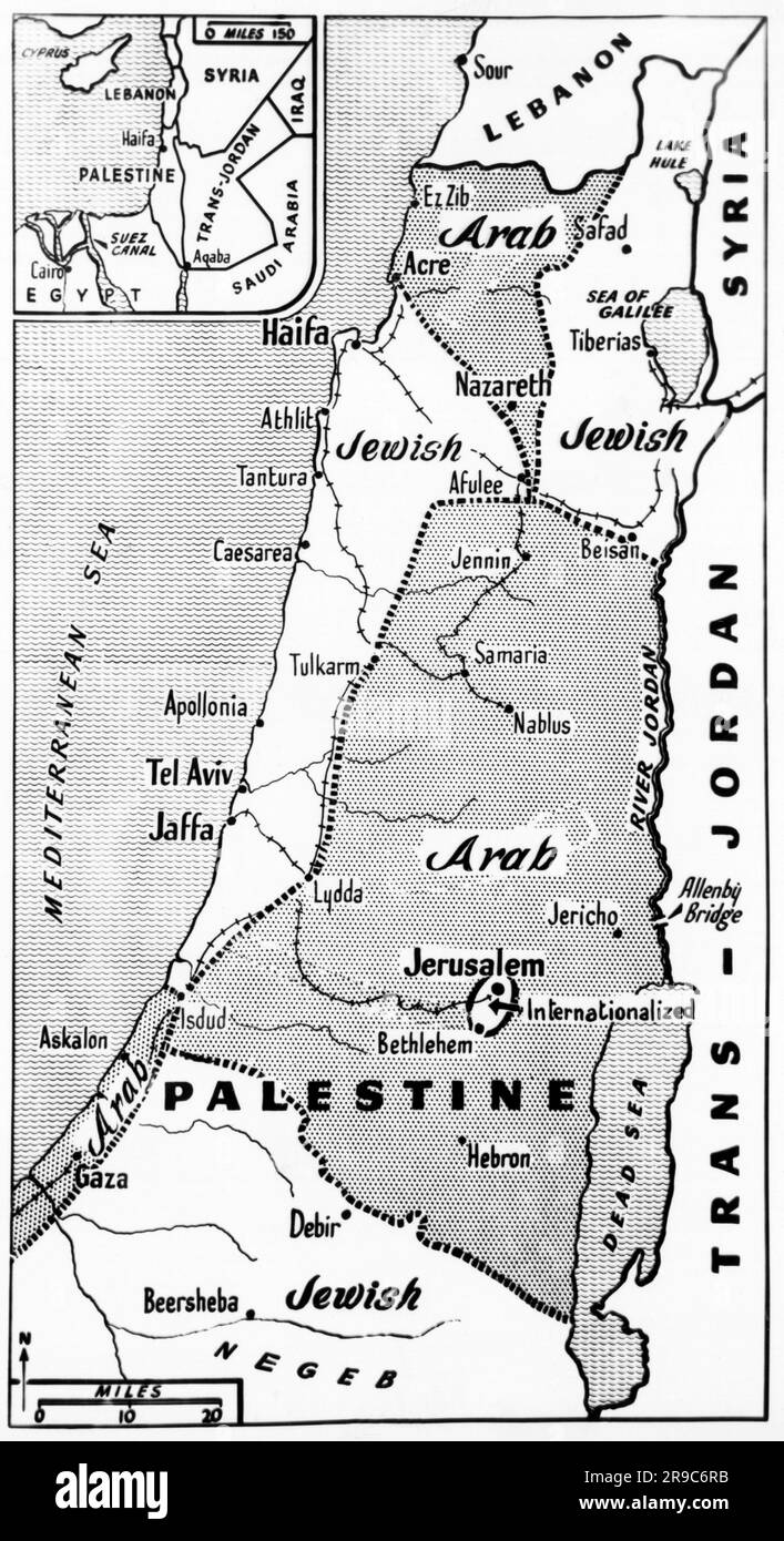 Map israel palestine 1947 Black and White Stock Photos & Images - Alamy