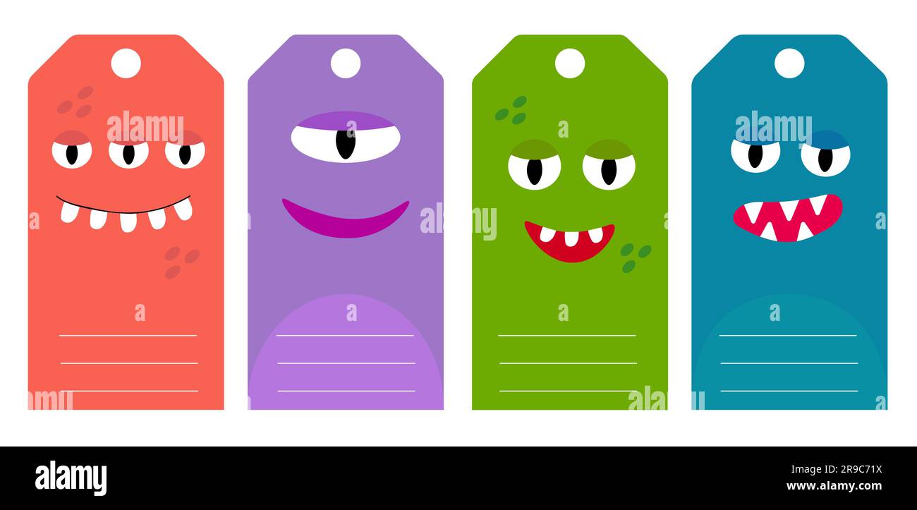 Gift tags with funny cartoon monsters. Some blank space for your text ...