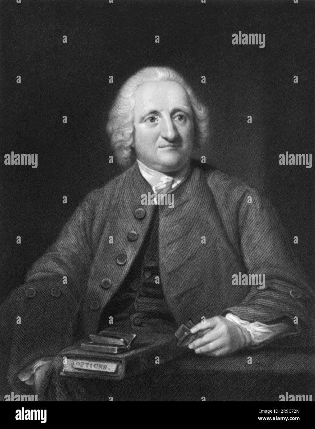 England: c. 1750 An engraving portrait of optician, achromatic lens ...