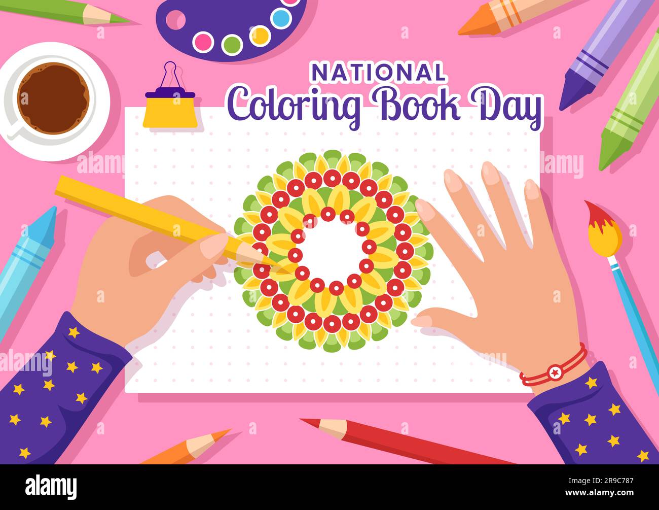National Coloring Book Vector Illustration on 2 August with Colored ...