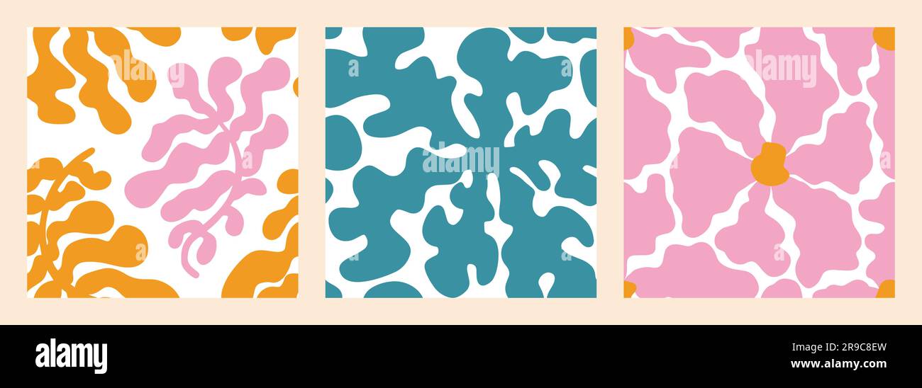 Matisse Aesthetic Naive Pattern Set. Abstract Groovy Flowers and Leaves ...