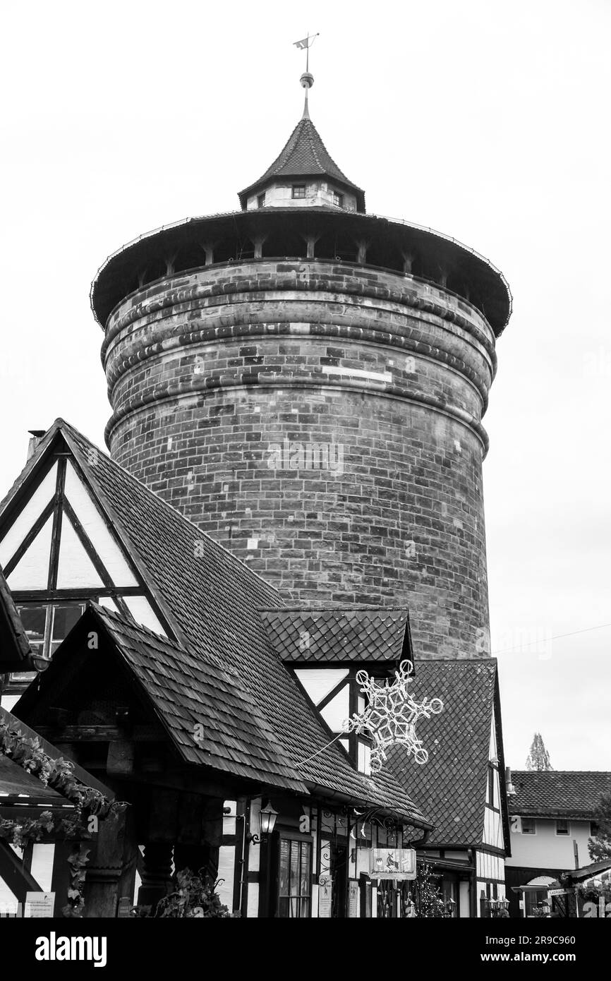 Gate tower in the old town of nuremberg Black and White Stock Photos ...