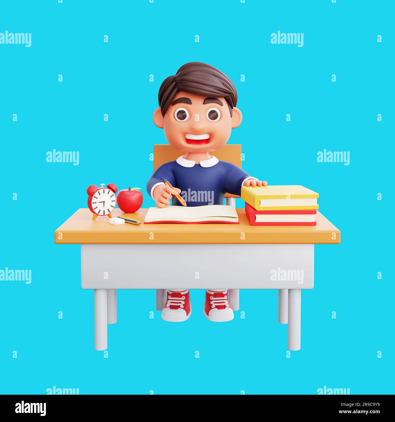 3d cute character learning in class Back to school concept Stock Photo ...