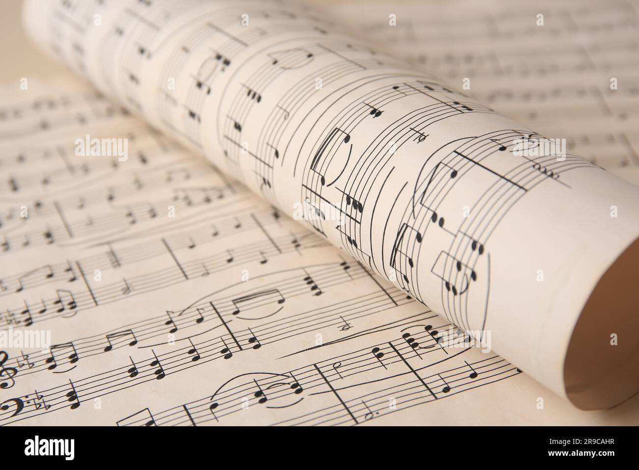 Closeup view of sheets with music notes Stock Photo - Alamy