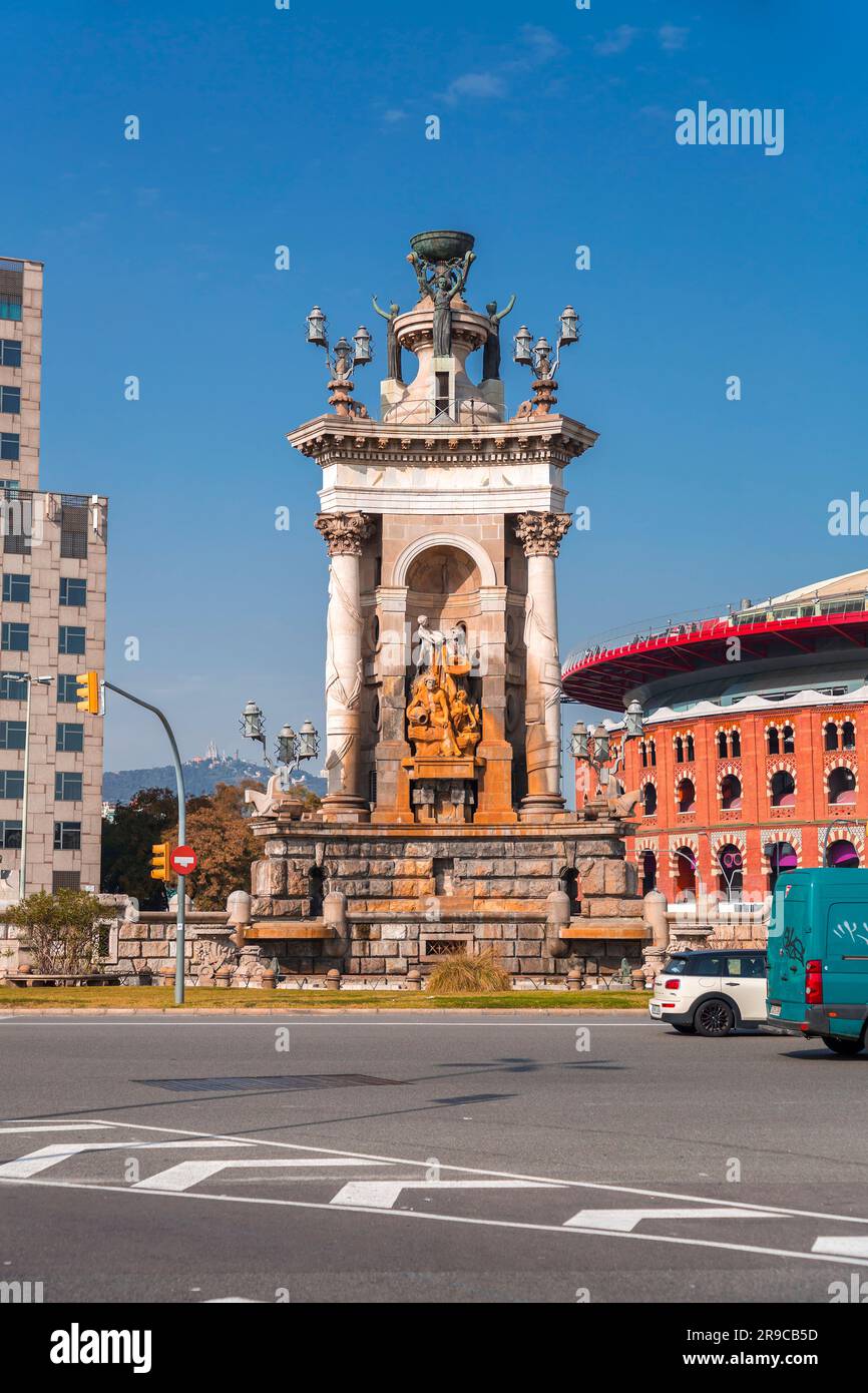 Barcelona, Spain - FEB 11, 2022: Placa d'Espanya is one of Barcelona's ...
