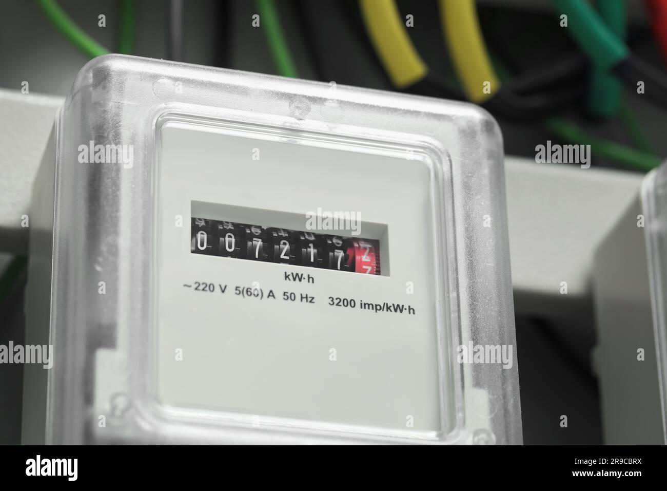 Electric meter and wires in fuse box, closeup Stock Photo - Alamy