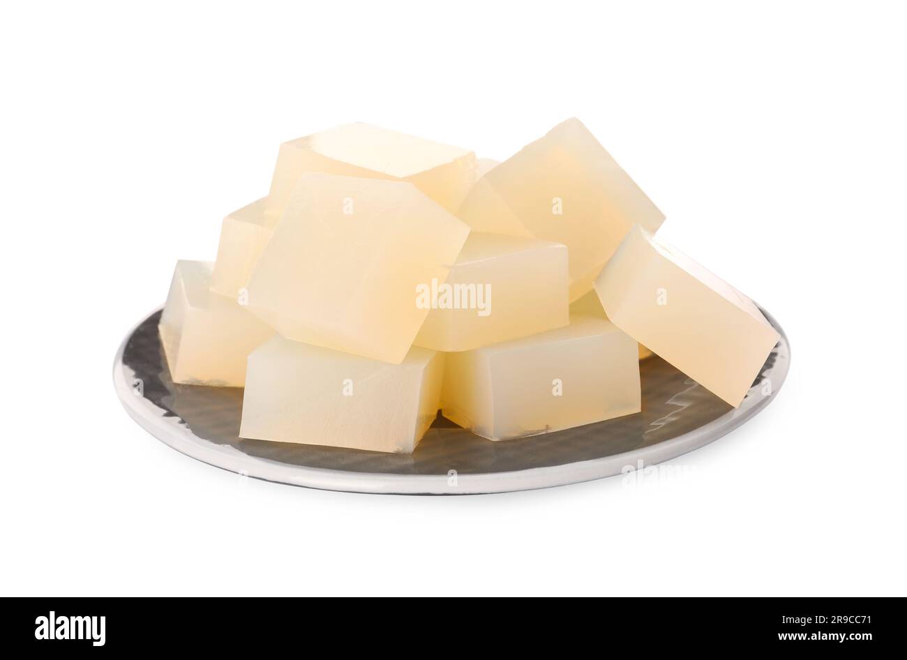 Many agar-agar jelly cubes on white background Stock Photo - Alamy