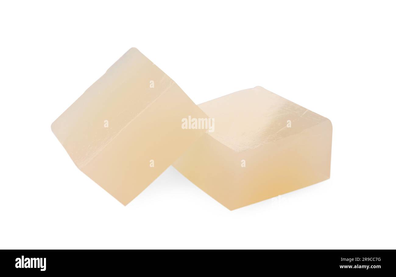 Two agar-agar jelly cubes on white background Stock Photo - Alamy