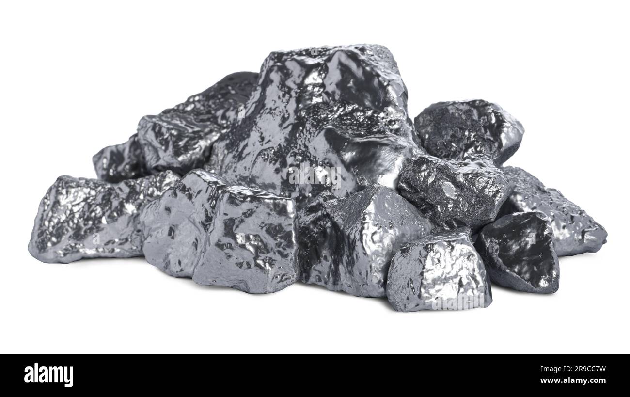 Many shiny silver nuggets on white background Stock Photo - Alamy