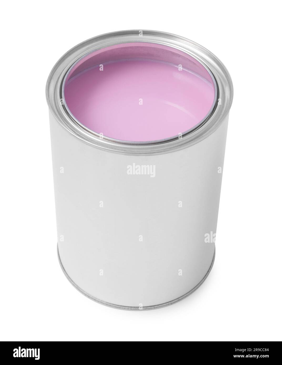 Can with pink paint on white background Stock Photo - Alamy