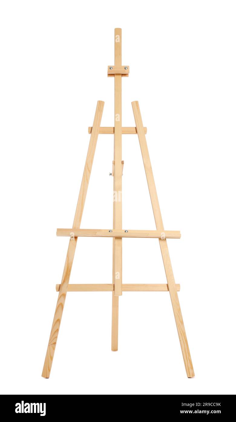 Wooden easel isolated on white. Artist's equipment Stock Photo - Alamy