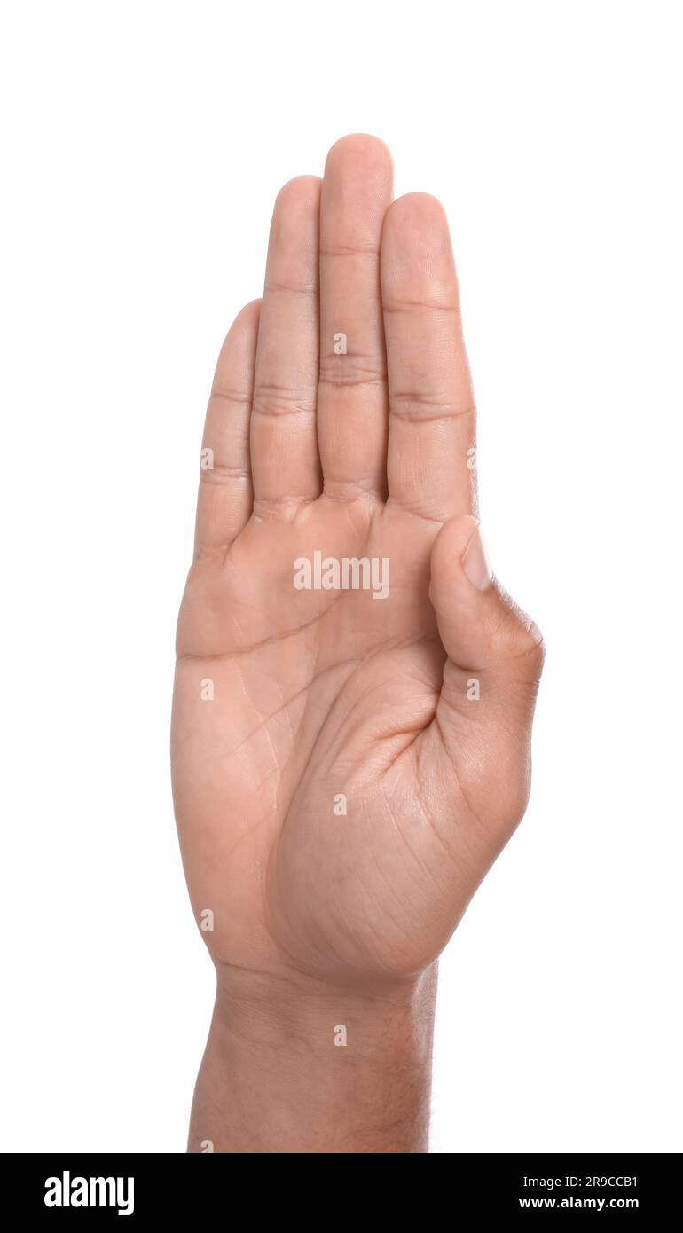 Man giving high five on white background, closeup of hand Stock Photo ...