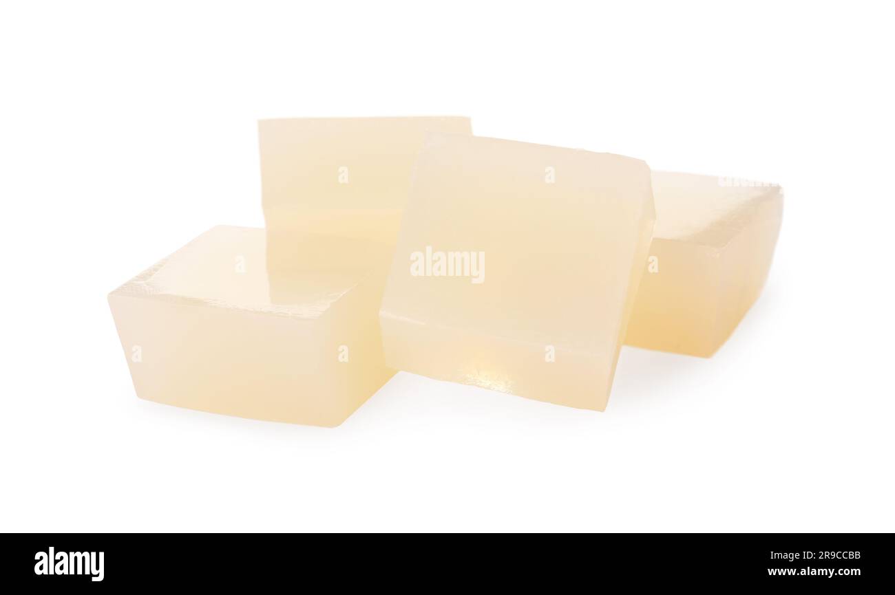 Many agar-agar jelly cubes on white background Stock Photo - Alamy
