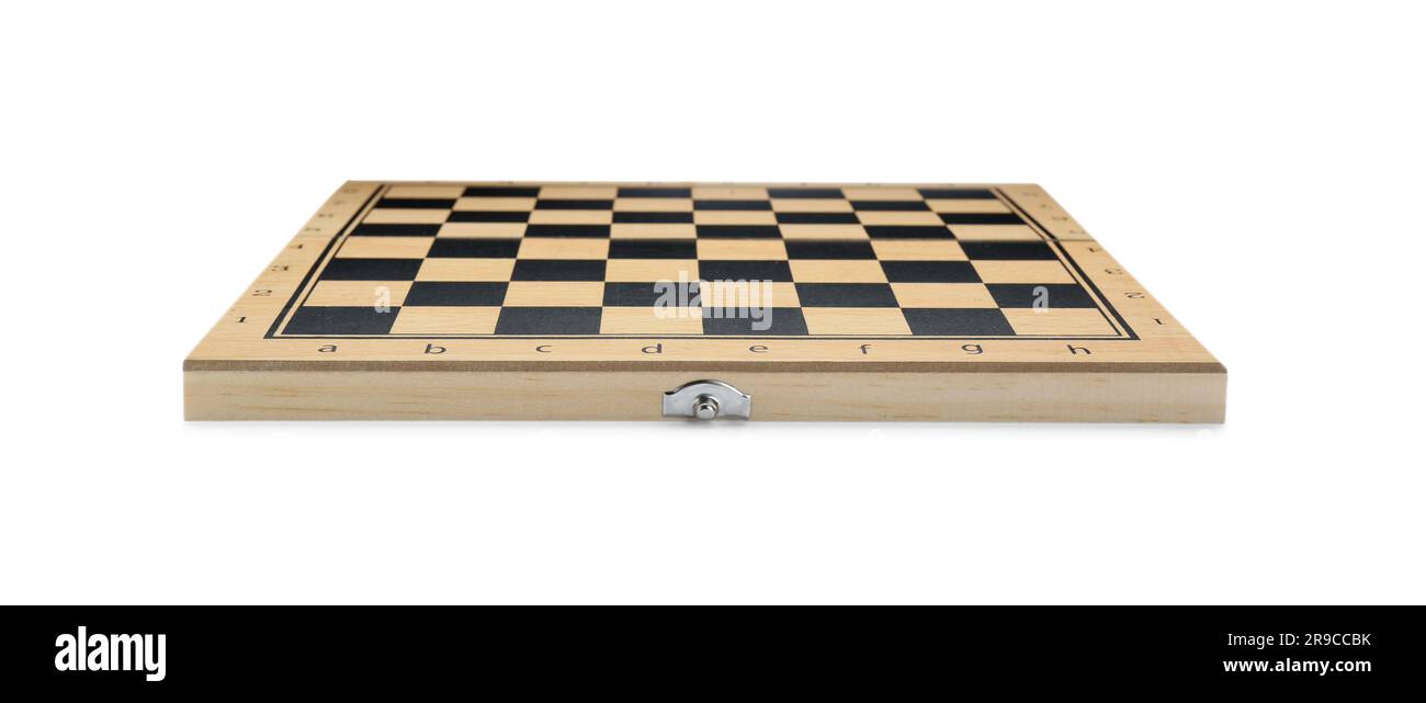 Empty wooden game checkerboard isolated on white Stock Photo - Alamy