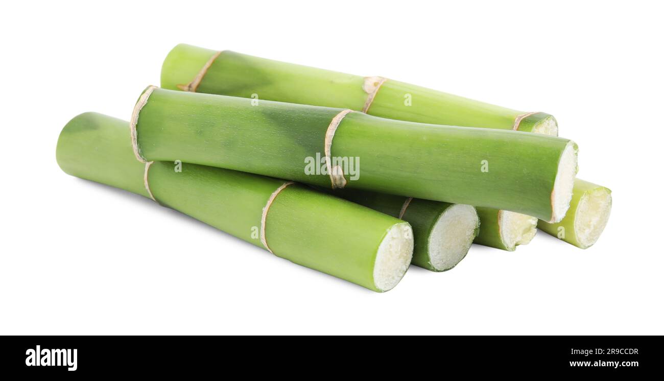 Pieces of beautiful green bamboo stems on white background Stock Photo ...