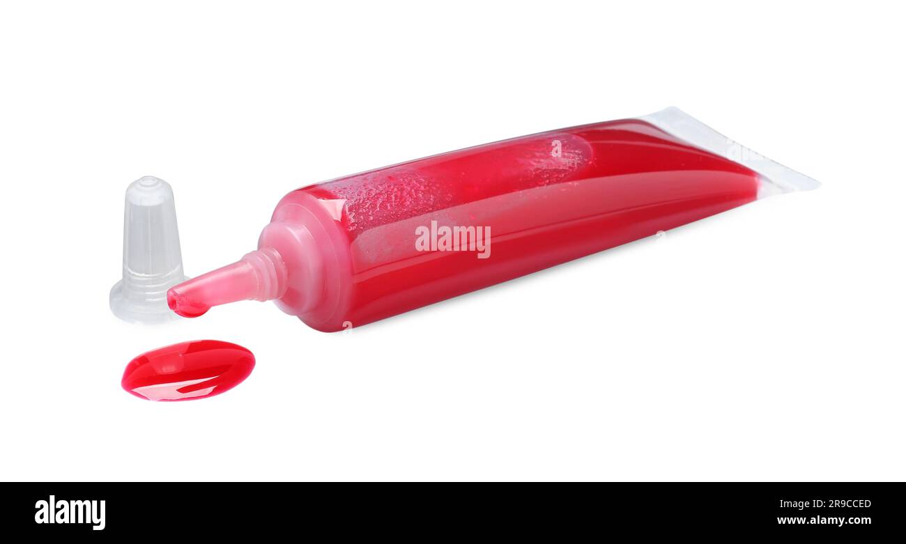 Tube with red food coloring isolated on white Stock Photo - Alamy