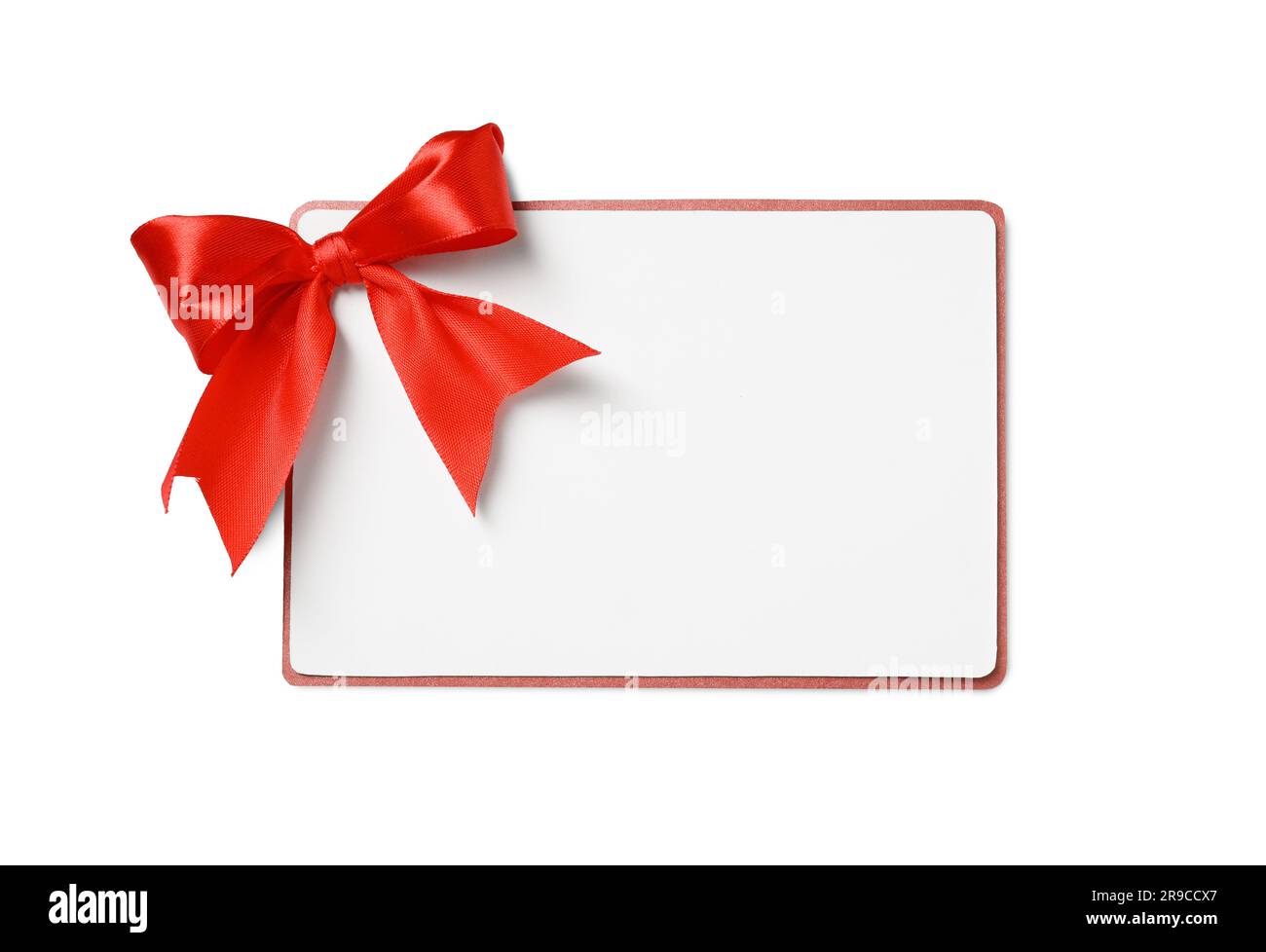 Blank gift card with red bow isolated on white, top view Stock Photo ...