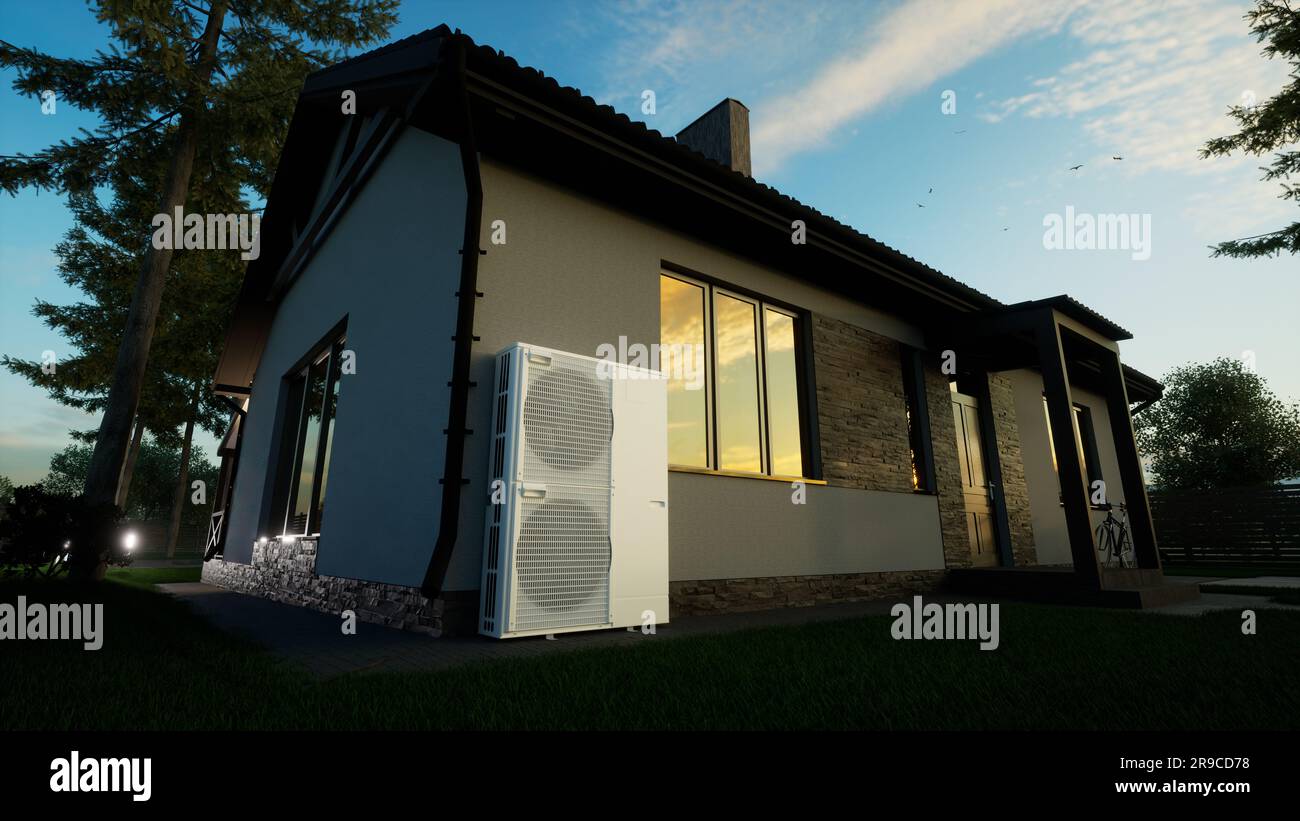 Heat pump of air-water technology for the home Stock Photo - Alamy