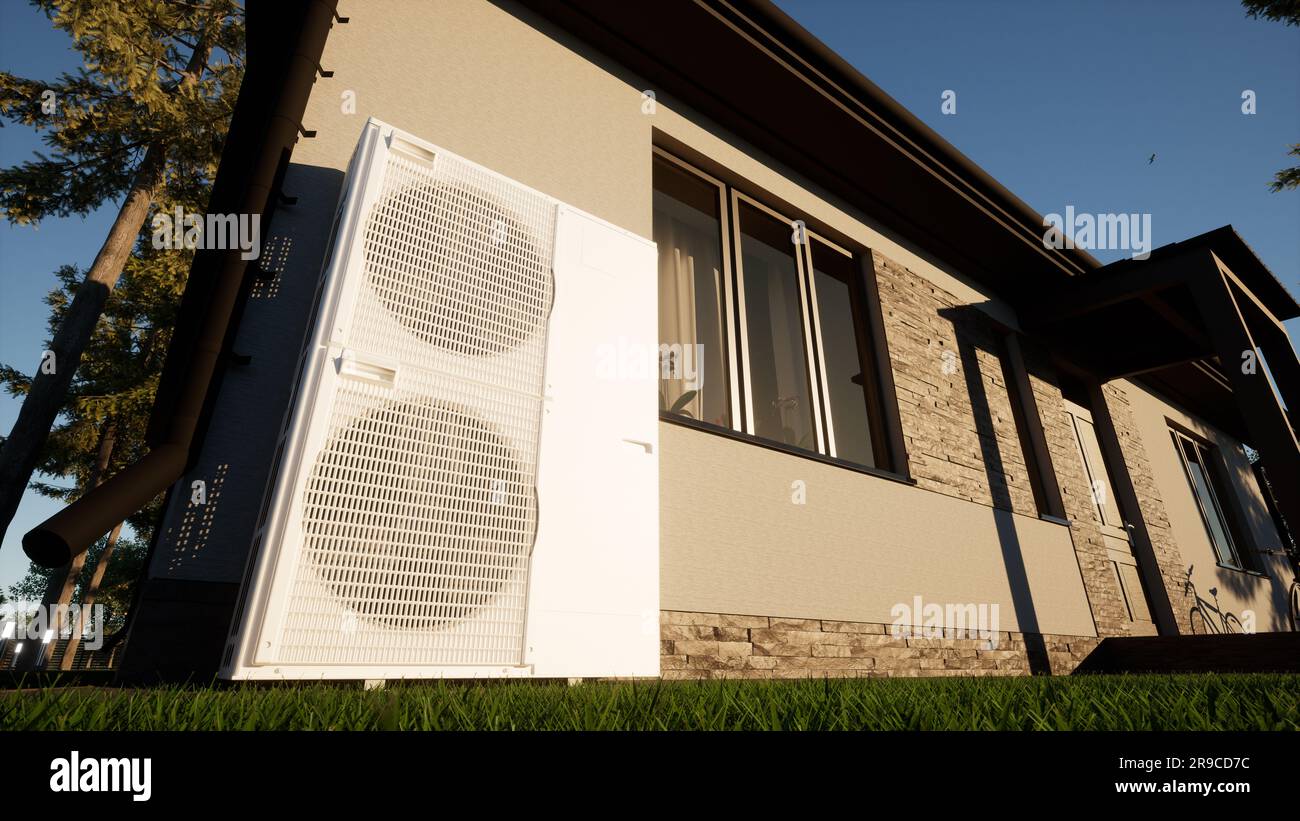 Heat pump of air-water technology for the home Stock Photo - Alamy