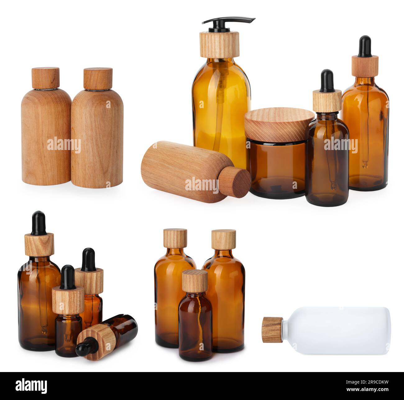 Collage with different bottles isolated on white Stock Photo - Alamy