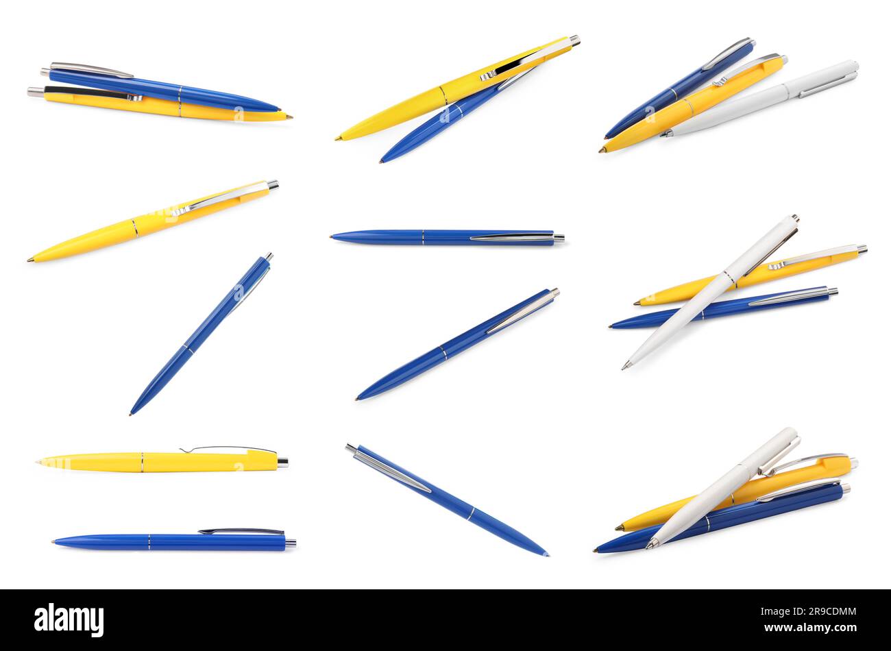 Collage with colorful pens on white background Stock Photo - Alamy