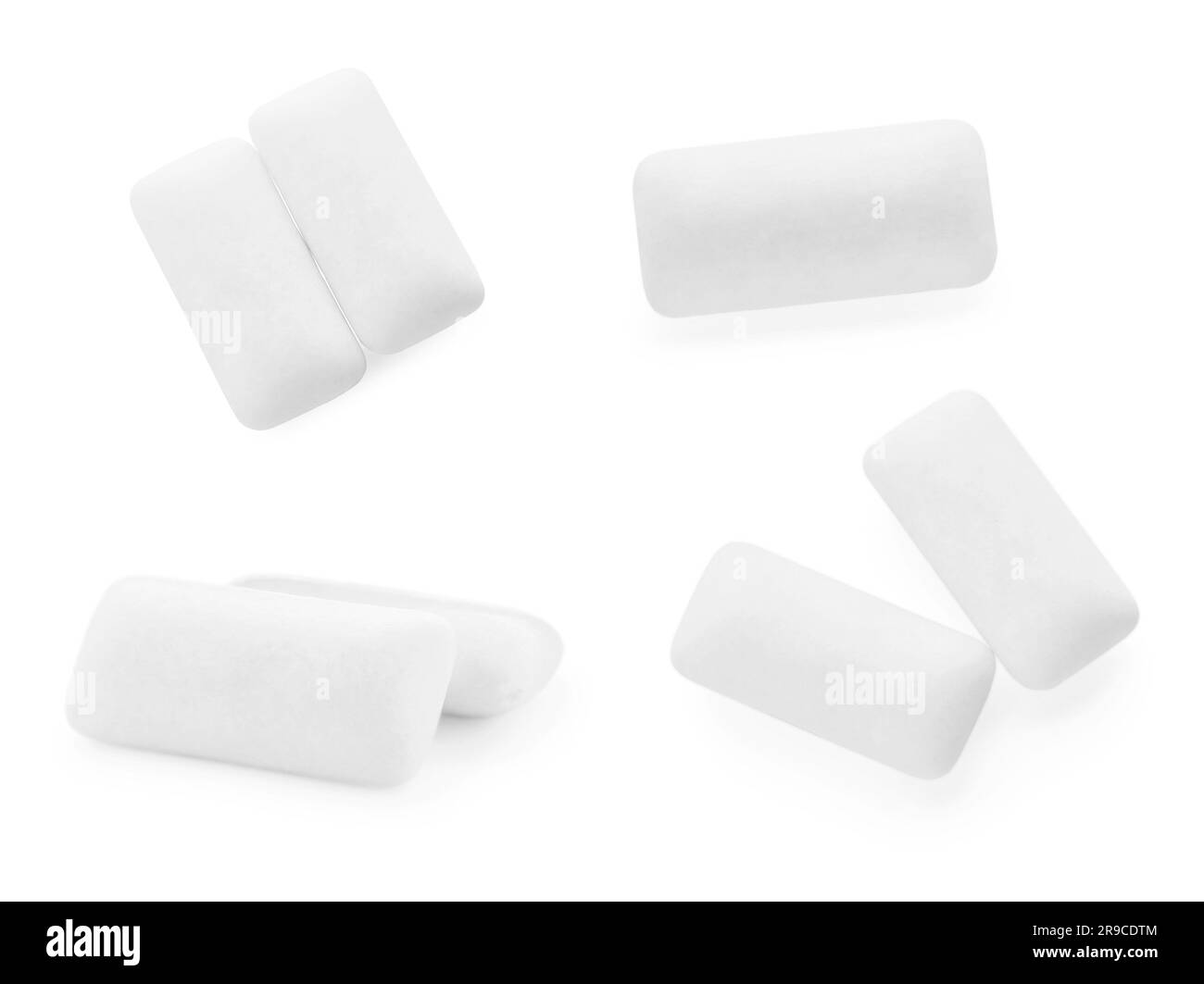Collage with chewing gum pads on white background Stock Photo - Alamy