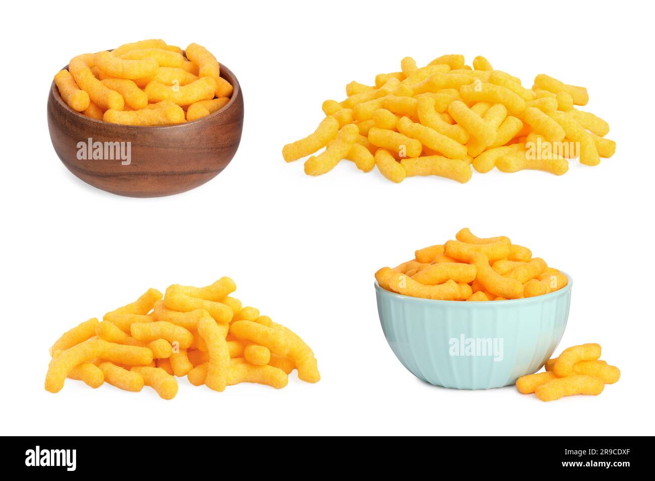 Collage of tasty corn sticks on white background Stock Photo - Alamy